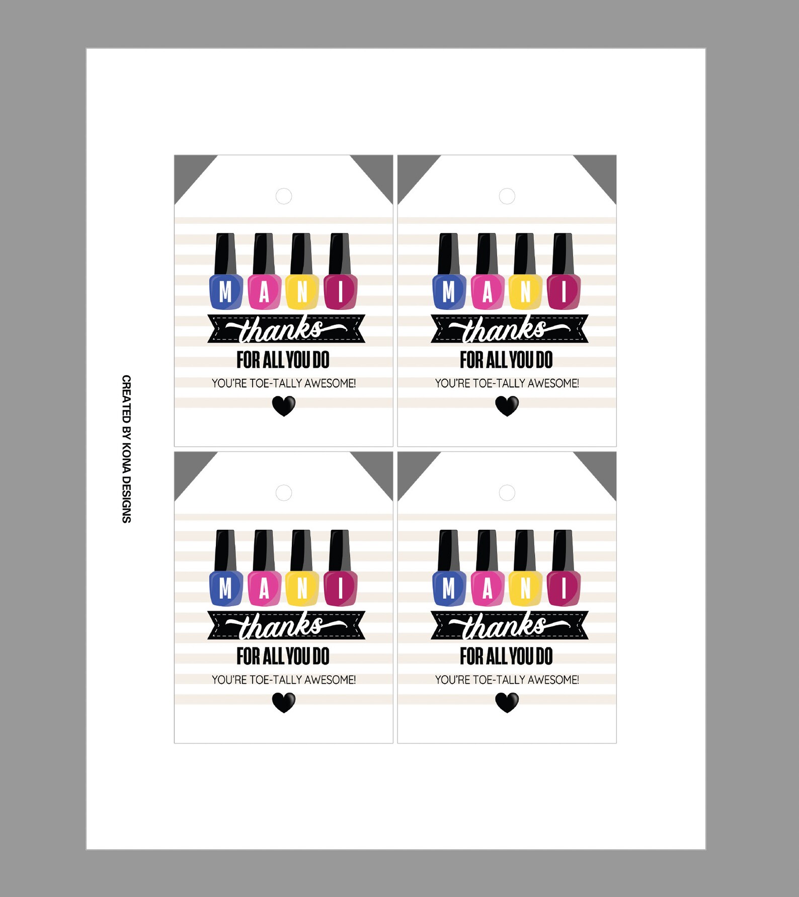 Manicure or Nail Polish Gift Tag | Mani Thanks for All You Do, Thanks ...
