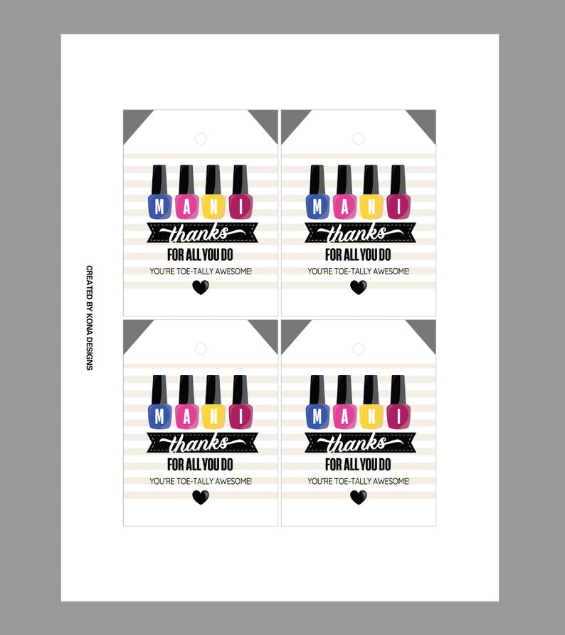 Manicure or Nail Polish Gift Tag | Mani Thanks for All You Do, Thanks ...