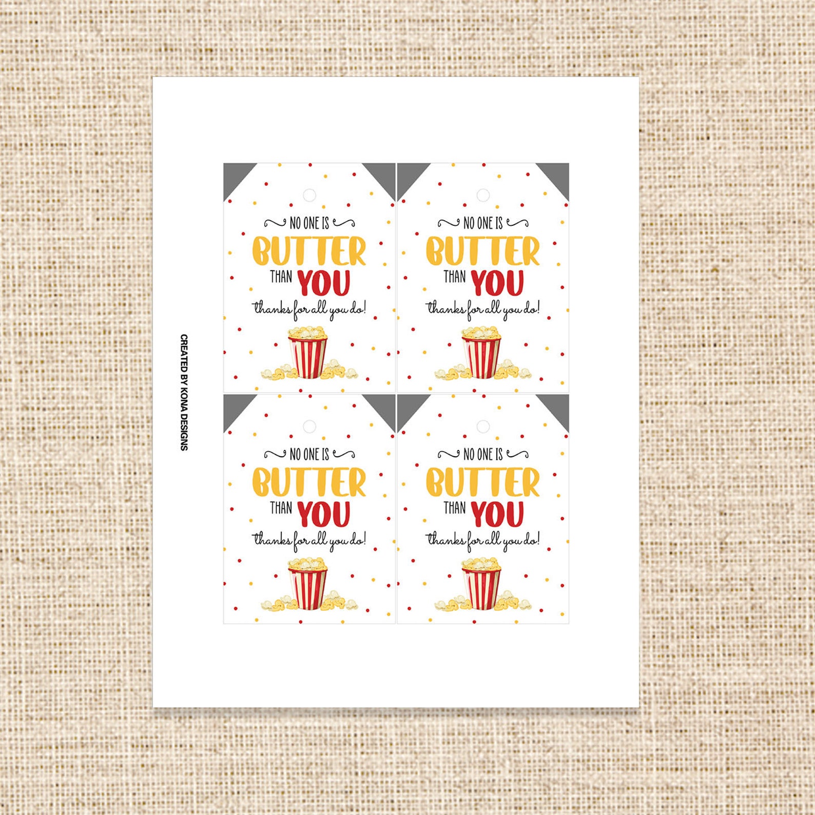 Printable Popcorn Tag Popcorn Thank You Gift Tags Teach | Etsy