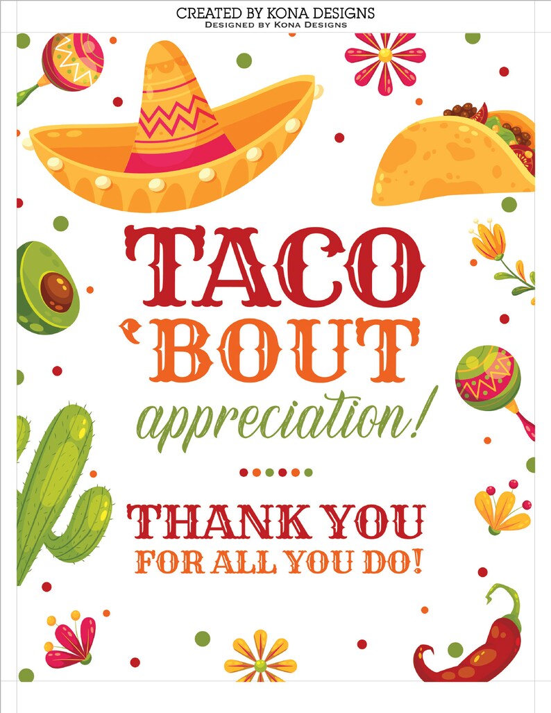 Taco Bar Sign 8x10 Printable Taco Bout Appreciation Sign - Etsy