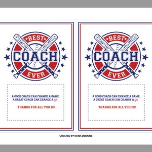 Best Coach Ever Gift Card 5x7 Printable Gift Card for Coach Baseball ...