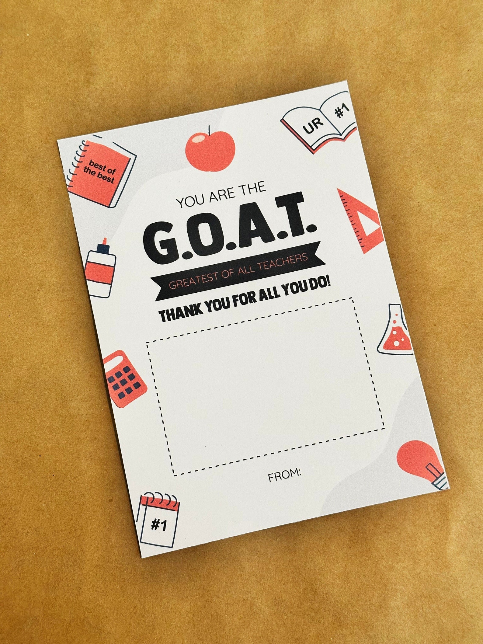 G.O.A.T. Teacher Appreciation Gift Card 5x7 Greatest of All Teacher ...