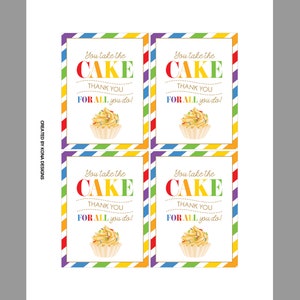 Cake Gift Tag | You Take the Cake | Cupcake Appreciation Tag | Rainbow ...