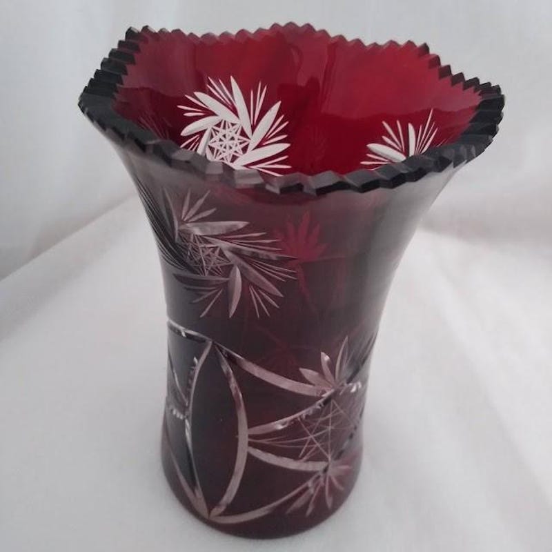 Cut Glass Ruby Glass Vase - Etsy