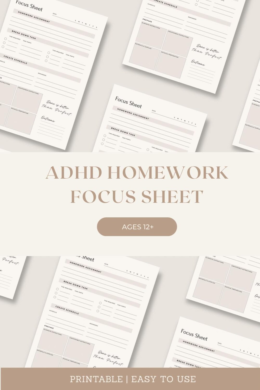 ADHD Study Focus Sheet: Printable Planner for Teens (digital Download ...