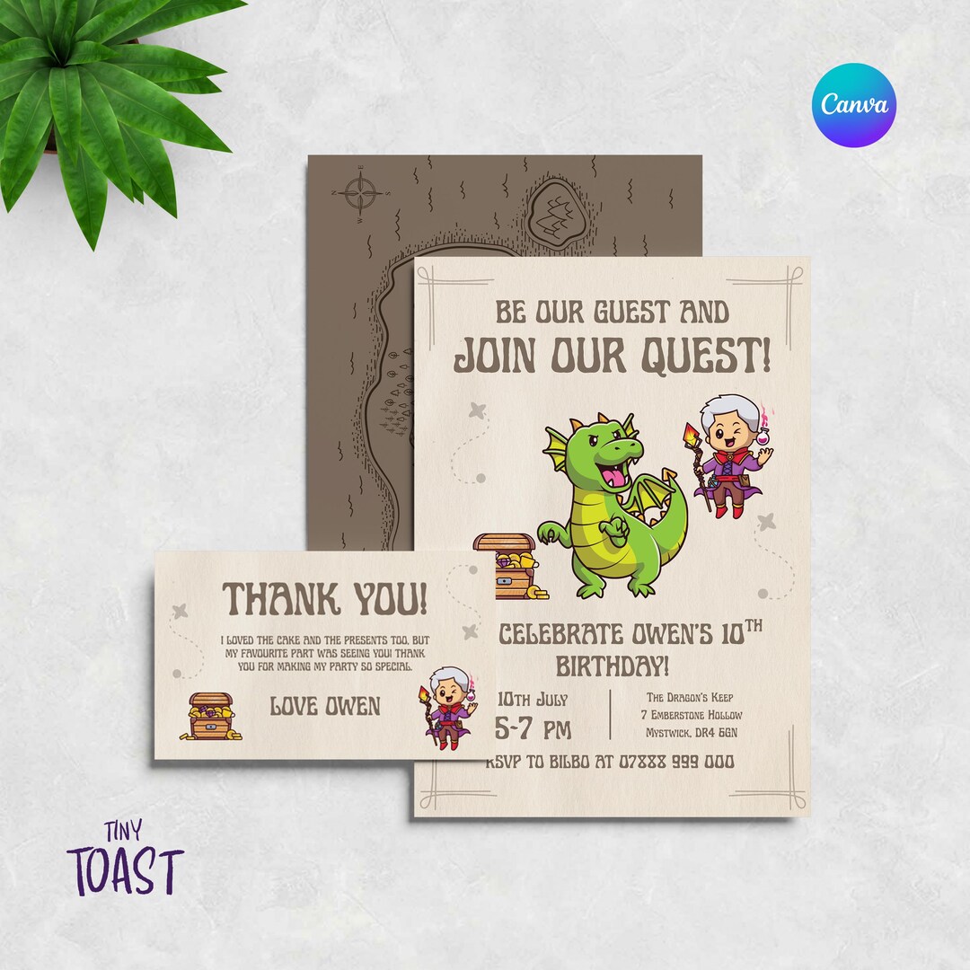 Magical Fantasy Birthday Invitation | Dragon & Wizard Party | Printable ...