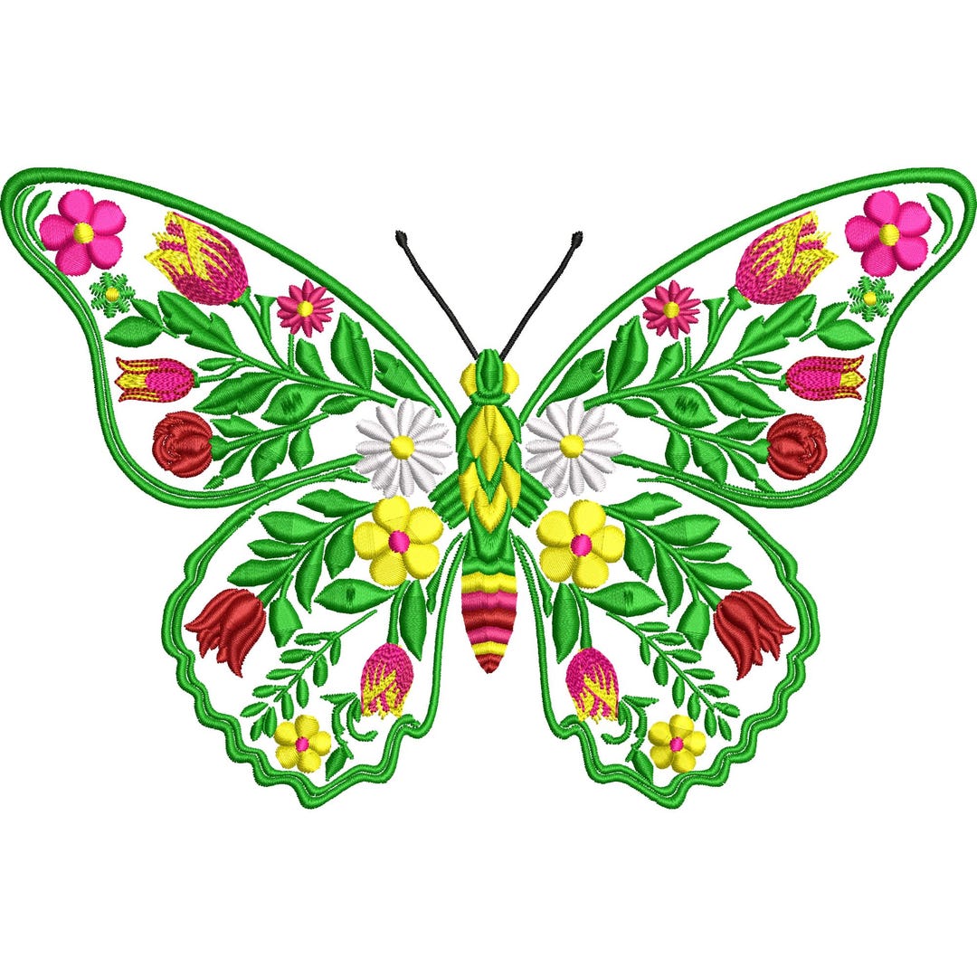 Floral Butterfly Embroidery Design | 5x7 Hoop Insect Machine Pattern ...