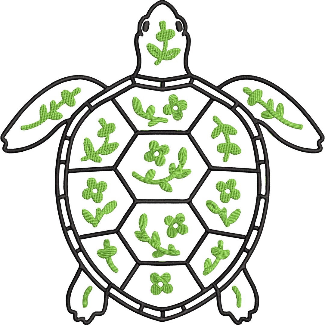 Floral Turtle Embroidery Design | 4x4 5x7 6x10 Hoop Machine Pattern ...