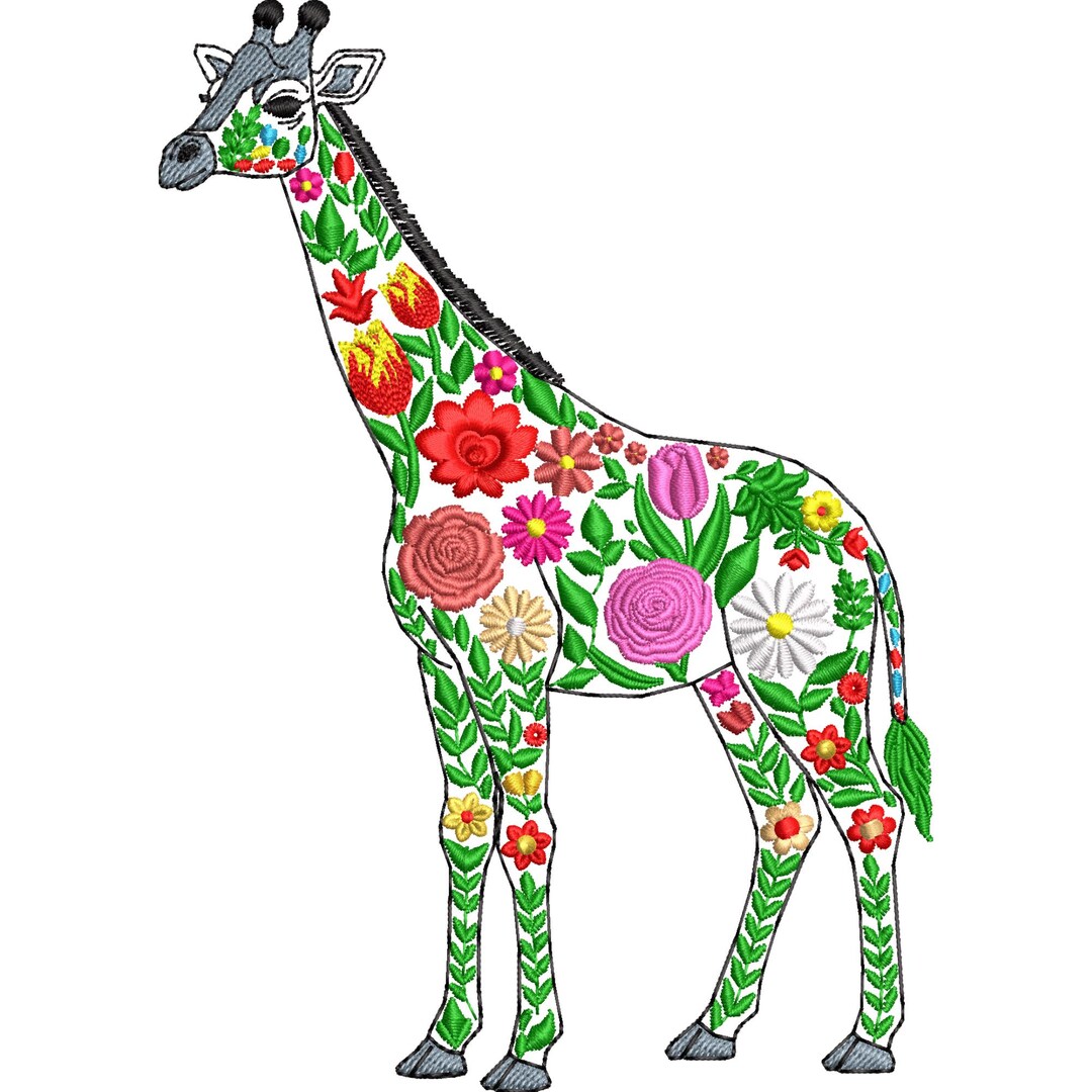 Floral Giraffe Embroidery Design | Boho Safari Animal Pattern (PES DST ...