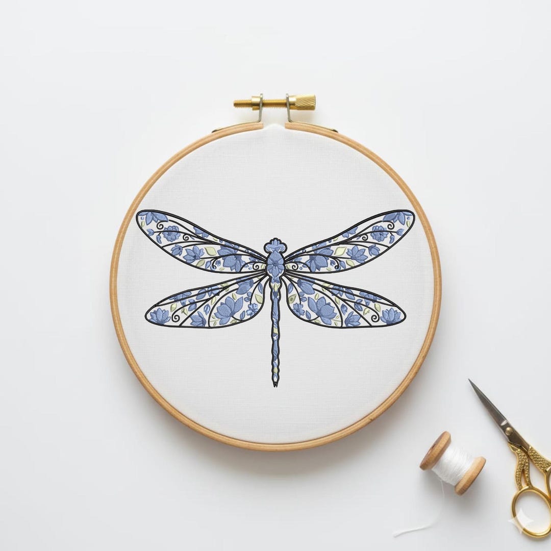Floral Dragonfly Embroidery Design | 4x4 5x7 10x10 Hoop Machine Pattern ...