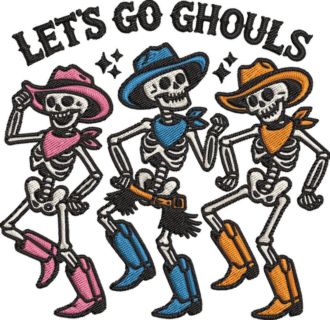 Lets Go Ghouls Machine Embroidery Design, Dancing Cowboy Skeletons ...