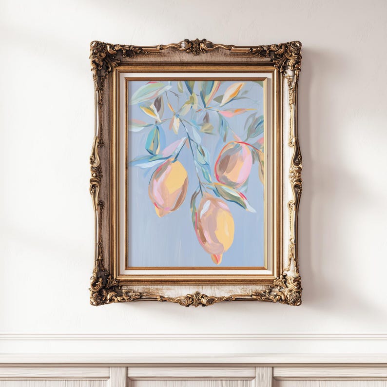 Lemon Tree Wall Art: Soft Summer Gouache, Pastel Coastal Beach House ...
