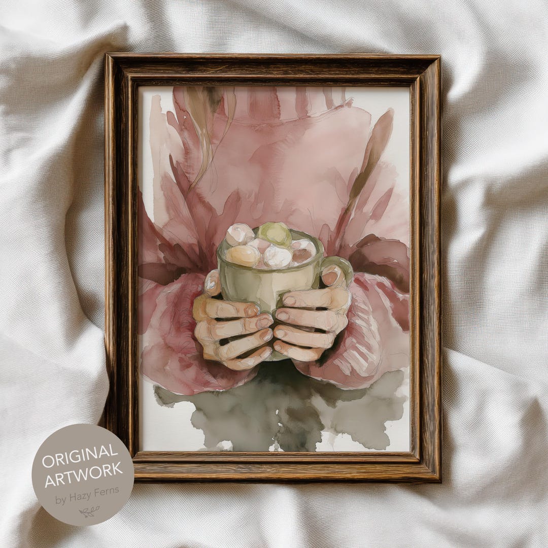 Hot Cocoa Watercolor Print: Marshmallow Mug, Winter Kitchen Art ...