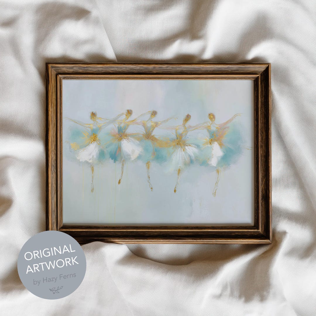 Ballerinas: Pastel Dance Scene in Soft Gold and Blue Pastels (digital ...