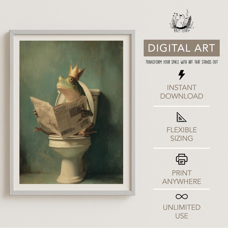 Frog With Crown Reading Newspaper on Toilet : Surreal Magritte Style ...