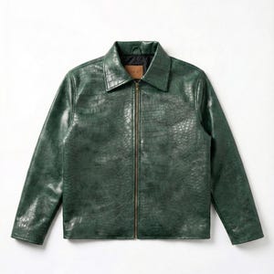 Men’s Emerald Green Crocodile Embossed Leather Jacket - Vintage Style ...