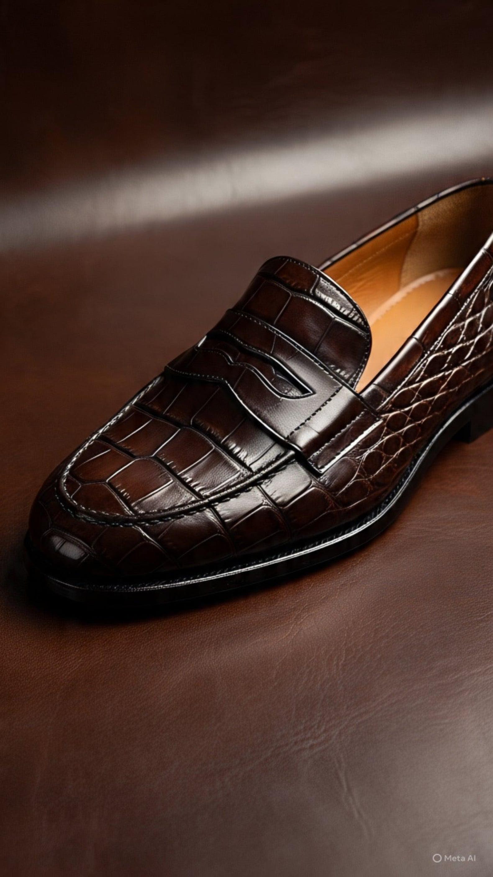Handmade Men's Chocolate Croc-embossed Leather Penny Loafers – Dark ...