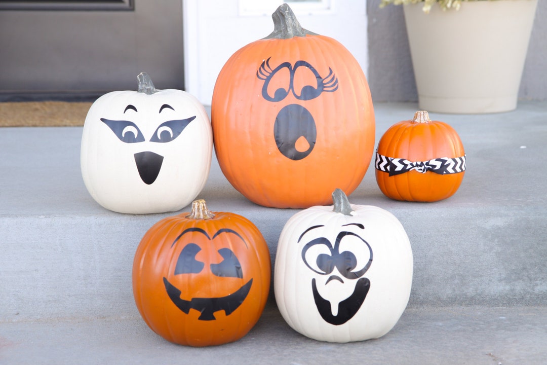 Halloween Vinyl Pumpkin Faces Set of 4 - Pumpkin Face Vinyl, Seasonal ...