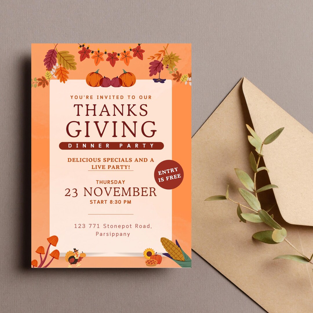 Thanksgiving Dinner Party Invitation: Editable Autumn Holiday Invite ...