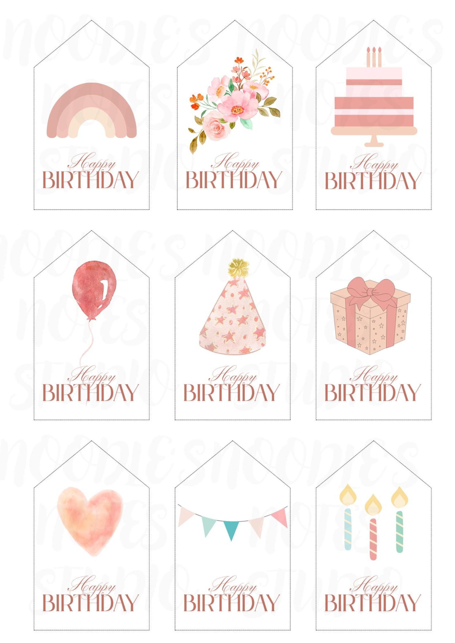 Pink Happy Birthday Gift Tags: Printable Pastel Designs (US Letter & A4 ...