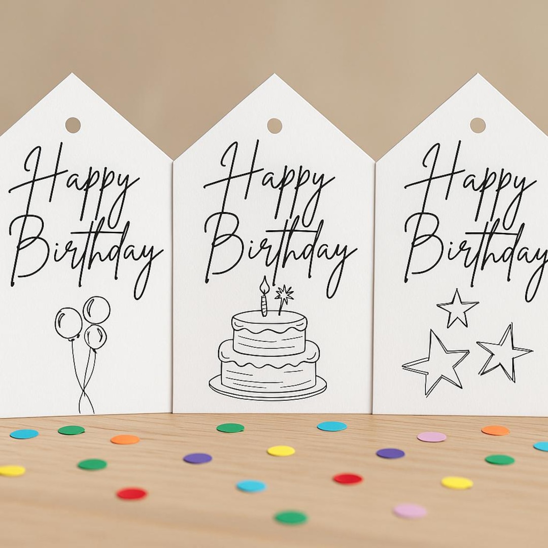 Printable Black & White Birthday Gift Tags: 3 Modern Designs (A4/US ...