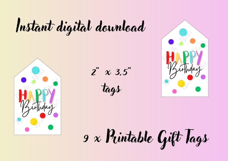 Colorful Happy Birthday Gift Tags: Printable Party Favour Tags (digital ...