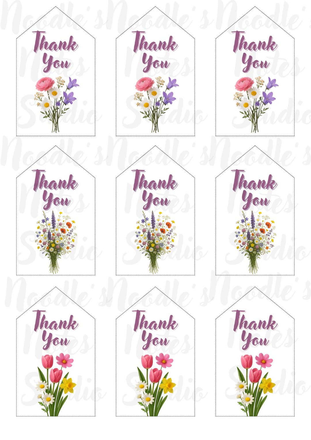Printable Floral Thank You Gift Tags: Purple & Pink Designs (instant ...