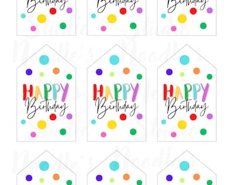 Colorful Happy Birthday Gift Tags: Printable Party Favour Tags (digital ...