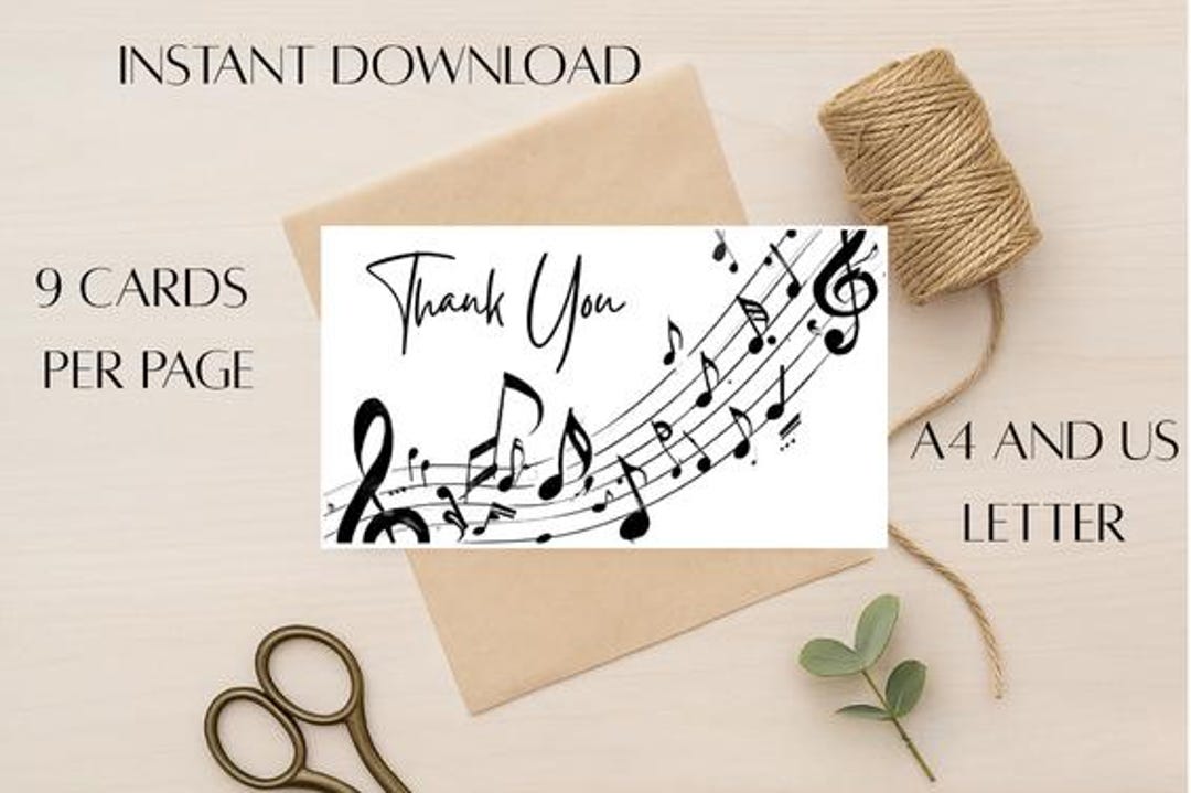 Musical Notes Business Thank You Cards | Printable (digital Download ...