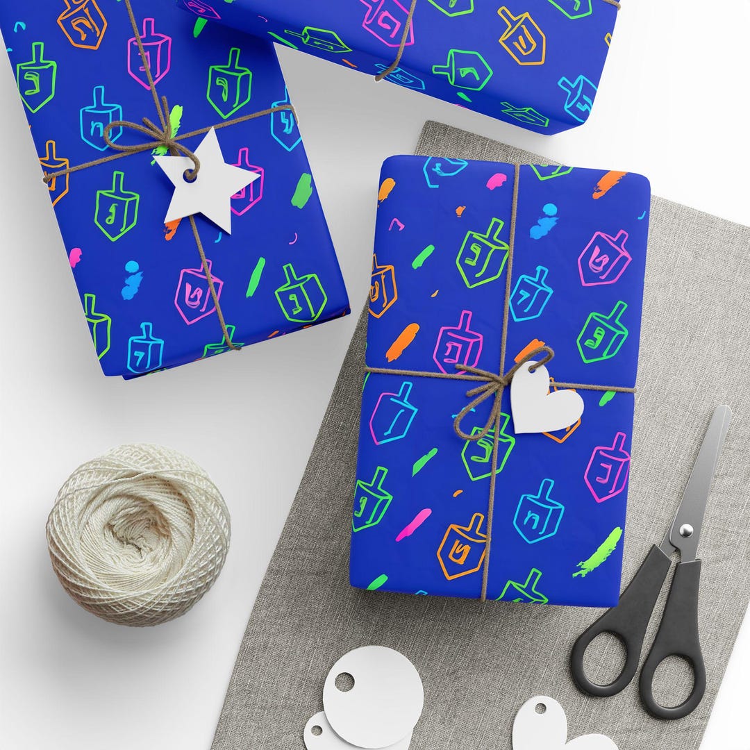 Hanukkah Wrapping Papers: Bright & Fun Dreidel Design - Etsy