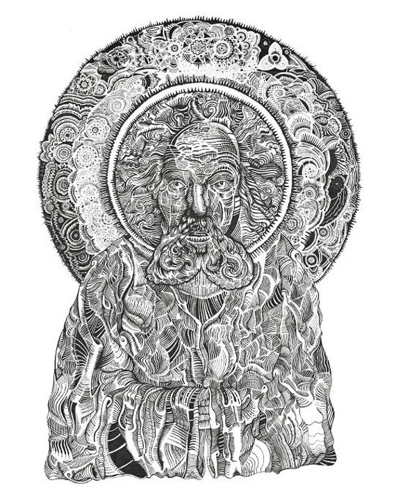 Items similar to Sun God Micron Pen and Ink Drawing. Giclee Print (2 ...