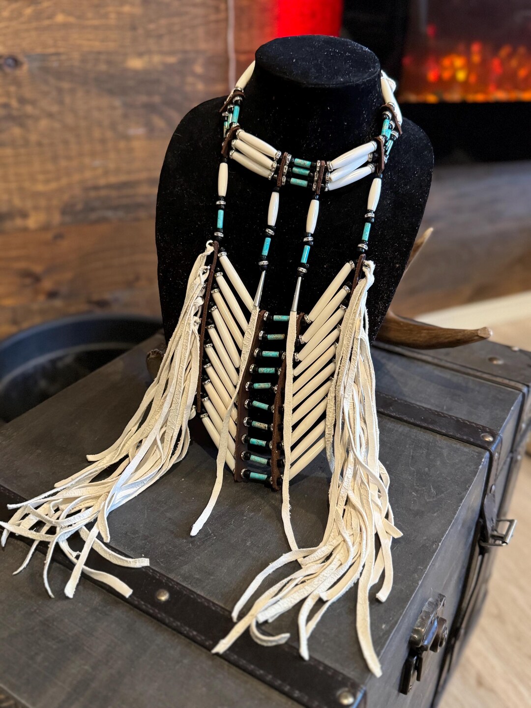 Women’s Breastplate , Made With Real Bone, Glass Beads, Stone and ...