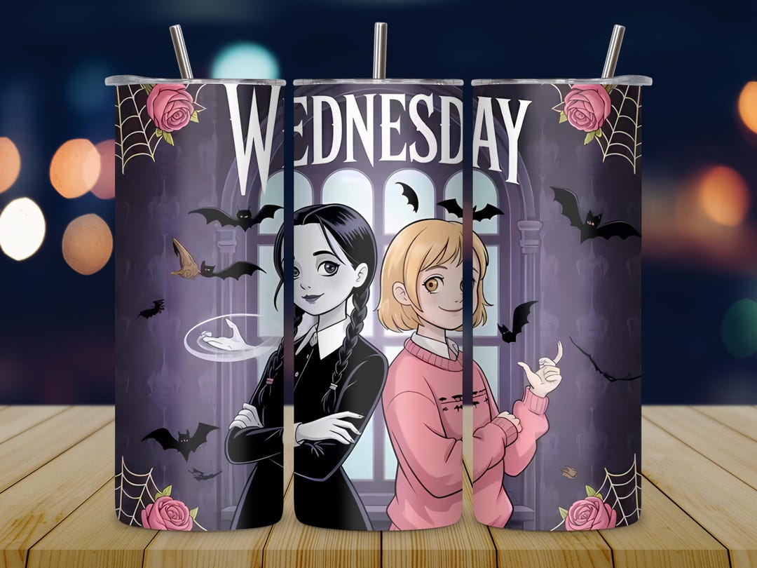 Wednesday Addams Tumbler Wrap PNG: Gothic Sublimation Design (digital ...