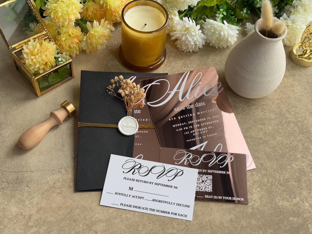 Rose Gold Acrylic Wedding Invitation Set: Elegant QR Code RSVP - Etsy