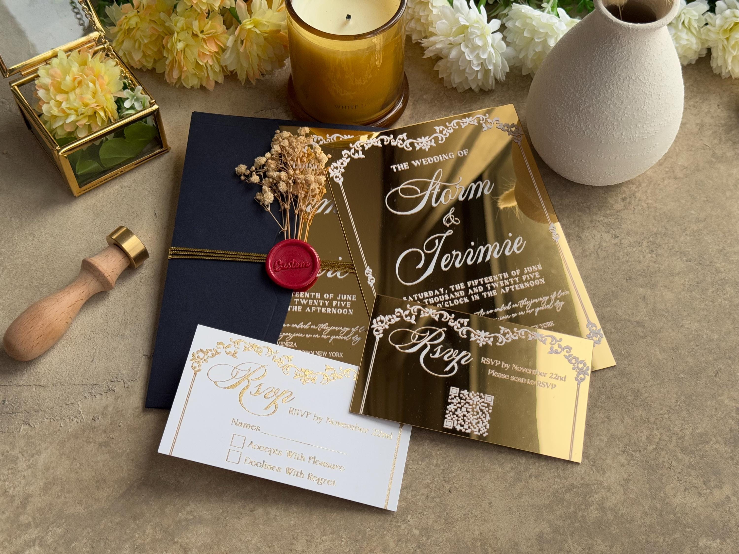 Mirror Gold Acrylic Wedding Invitation: Custom QR Code RSVP - Etsy