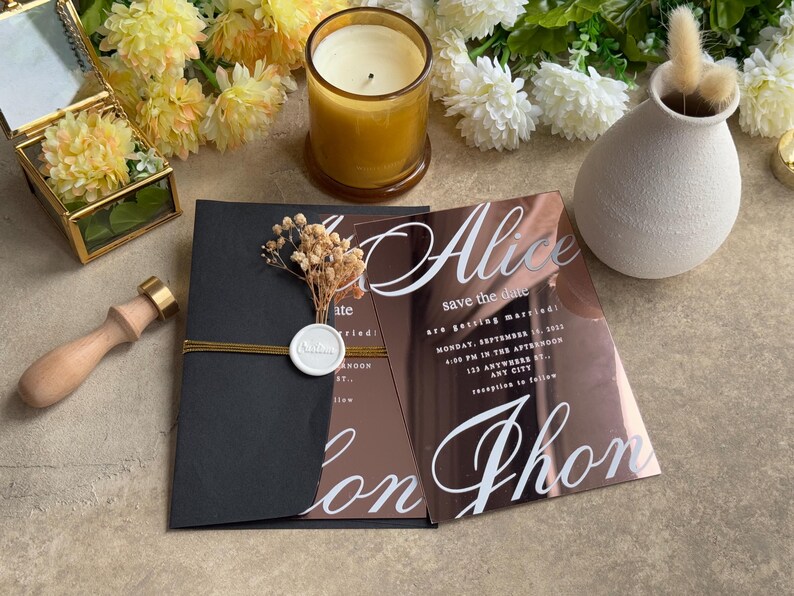 Rose Gold Acrylic Wedding Invitation Set: Elegant QR Code RSVP - Etsy
