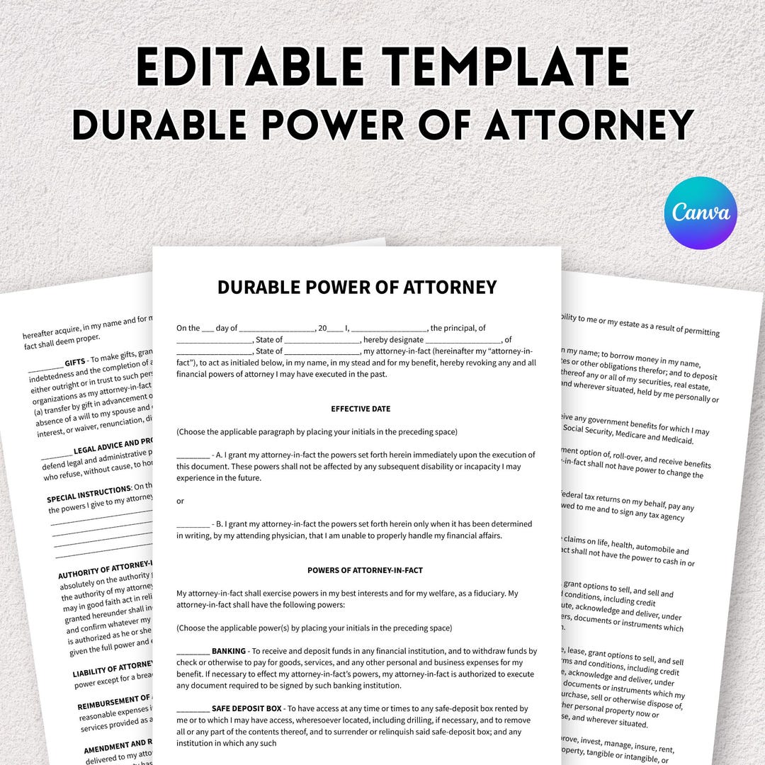 Durable Power of Attorney Template Editable, Durable Power of Attorney ...
