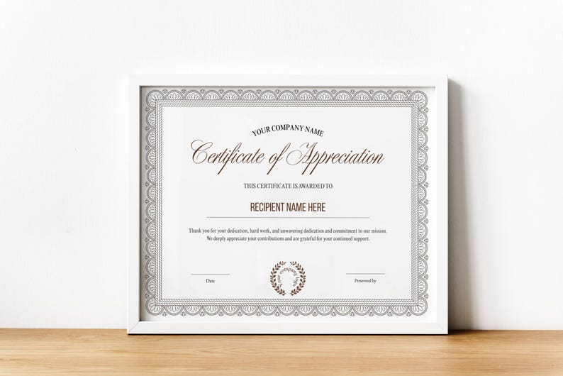 Certificate of Appreciation Template, Employee Recognition ...