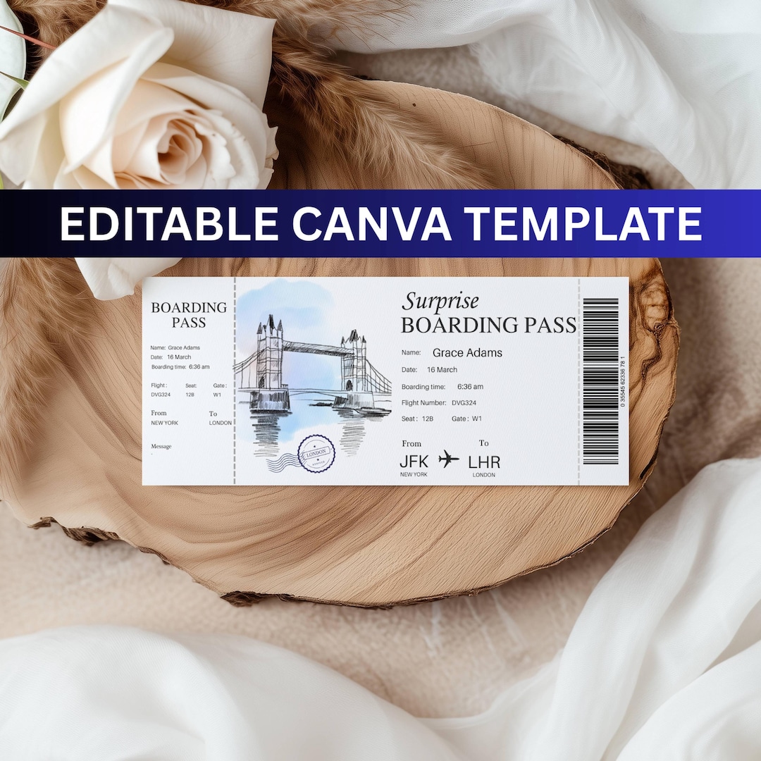 Editable Boarding Pass Canva Template, Printable Airline Ticket ...