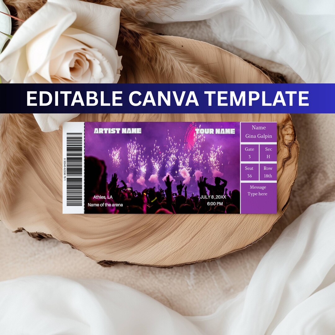 Editable Concert Ticket Canva, DIY Tickets Template, Printable Custom Concert Ticket, Birthday ...