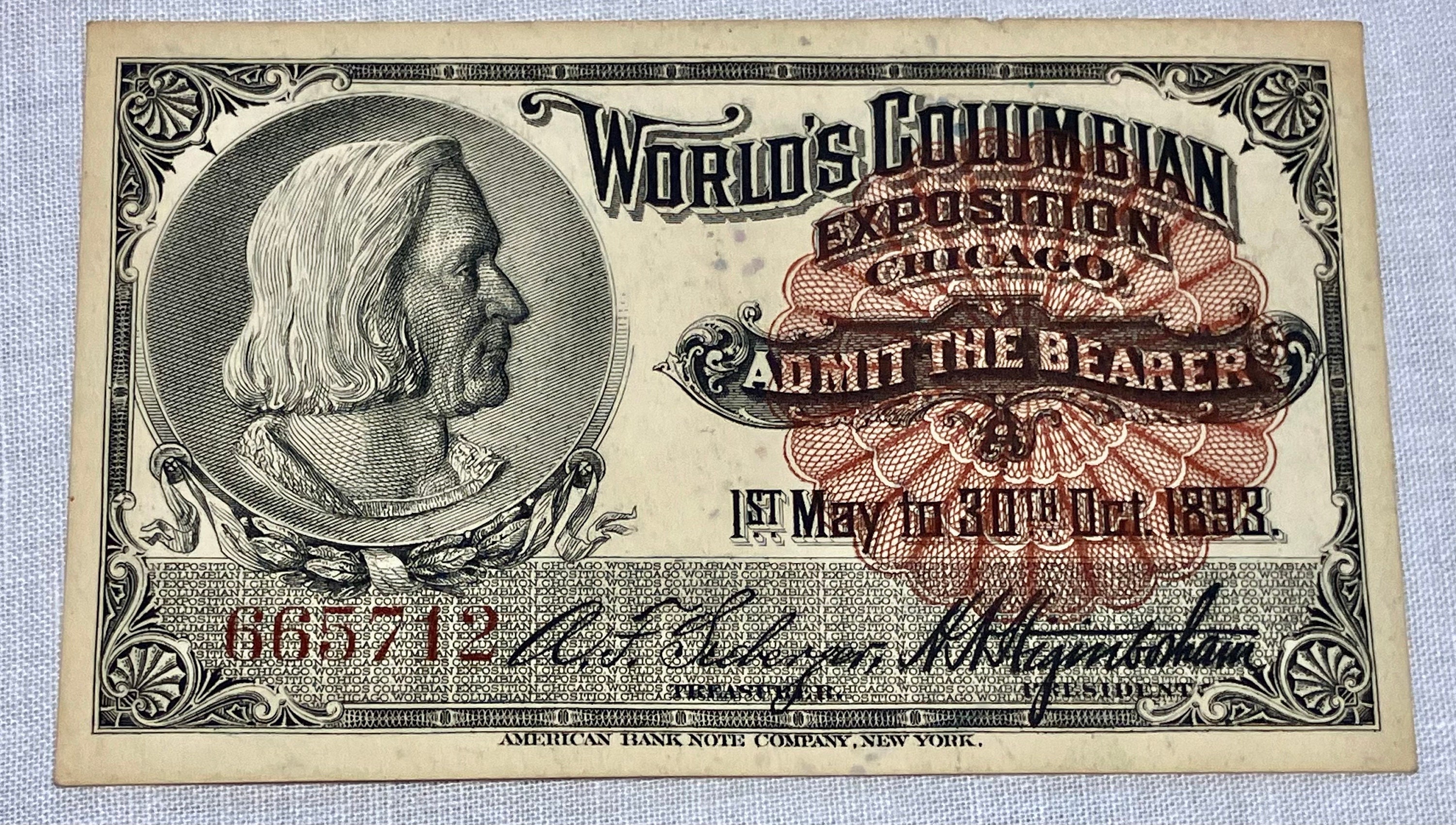 Chicago World's Fair Admission Ticket 1893 Columbus - Etsy