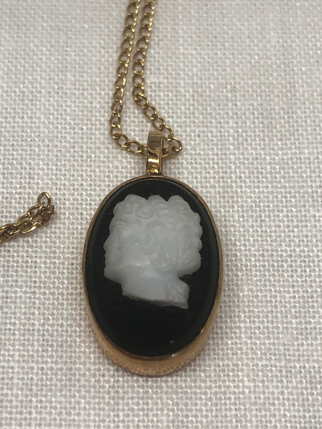 Vintage Gold Fill Black Cameo Pendant Necklace - Etsy