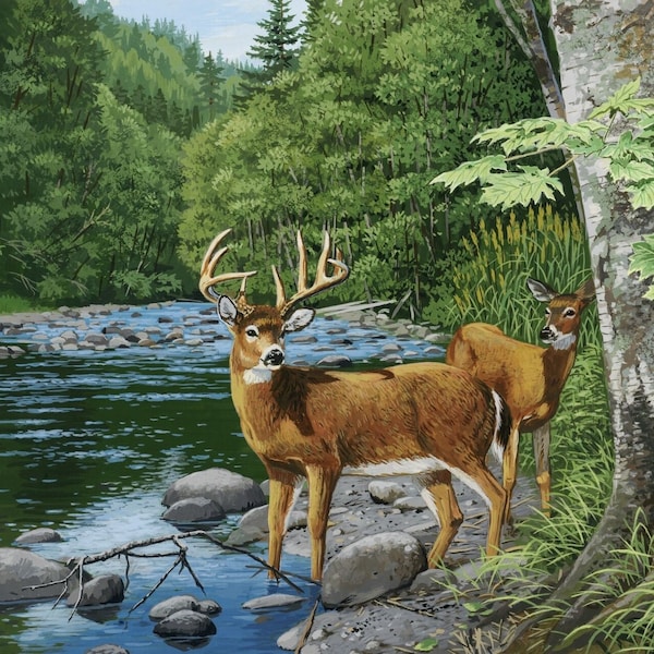 Deer Panel Fabric - Etsy