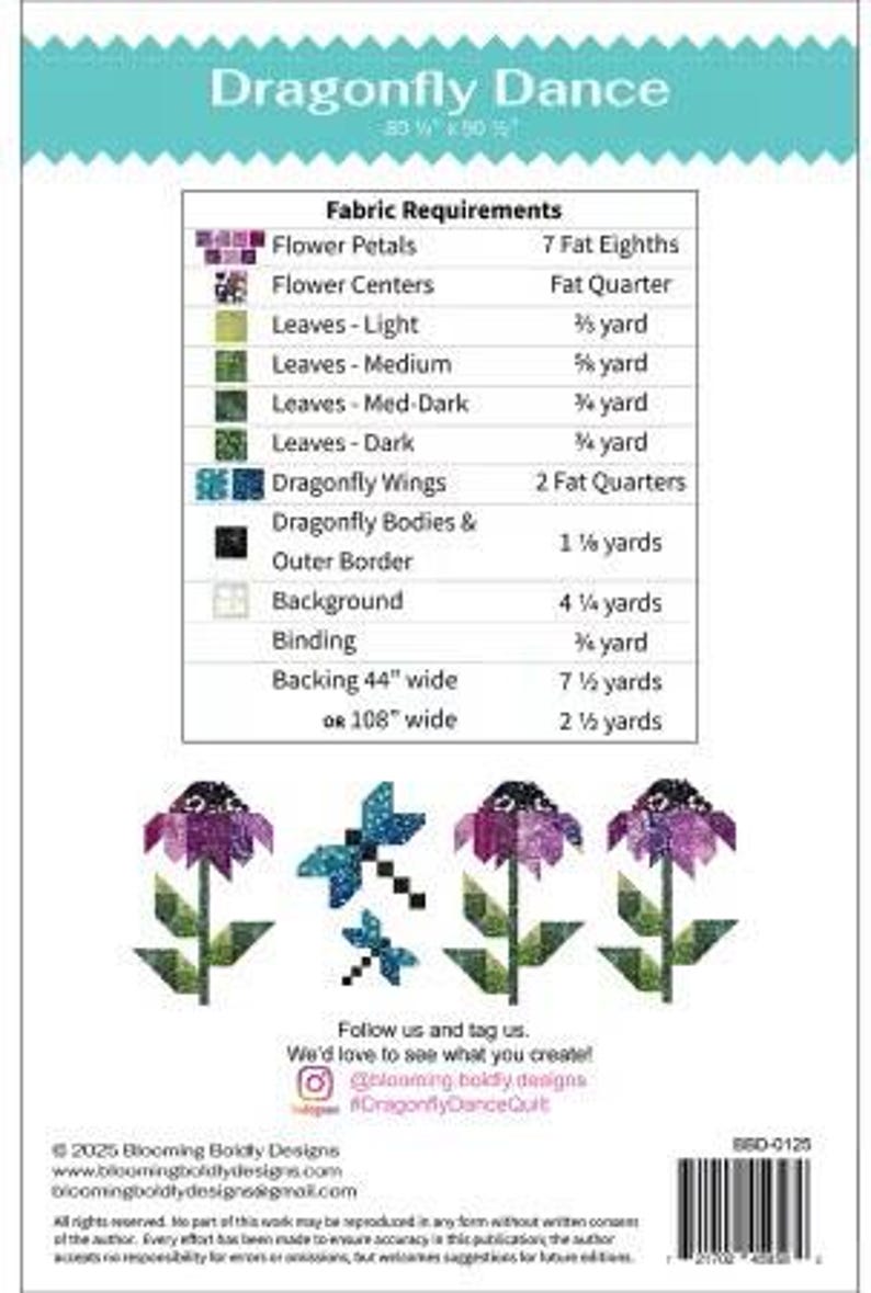 Dragonfly Dance Quilt Pattern, Blooming Boldly Designs, Fat Quarter ...