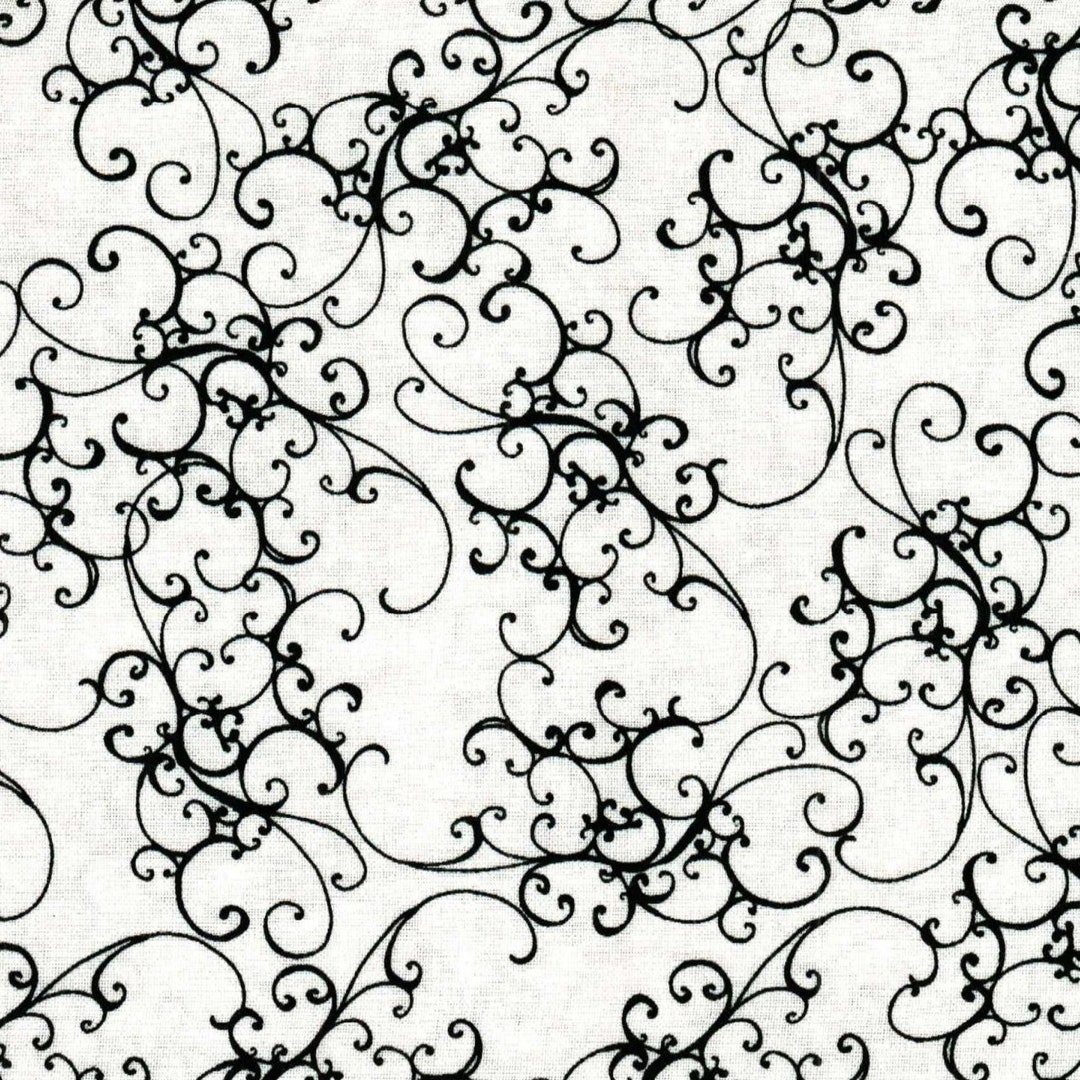 Loralie Designs, Elegant Scroll, White / Black Fabric, Quilting Fabric ...