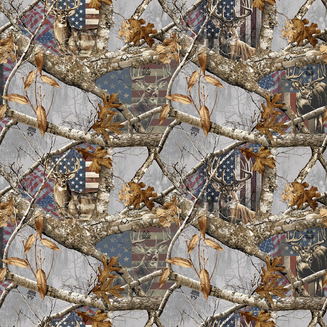 Realtree Patriotic Deer & Flag Fabric, Sykel, Camo Fabric, Quilting ...