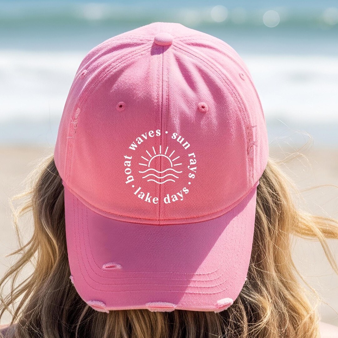 Boat Waves Sun Rays Lake Days Distressed Lake Day Hat | Boating Hat ...