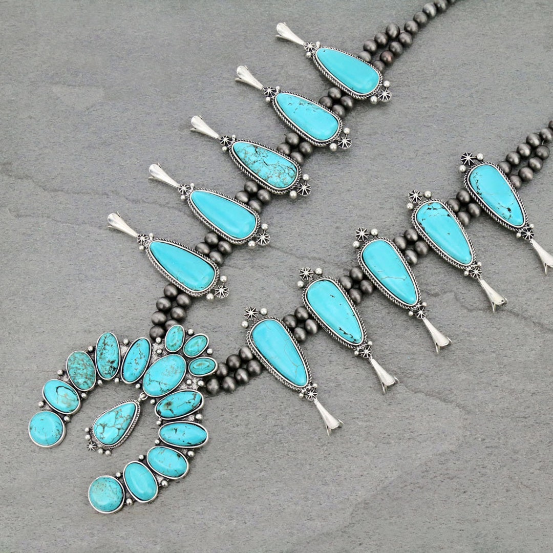 Full Squash Blossom Natural Turquoise Necklace - Etsy