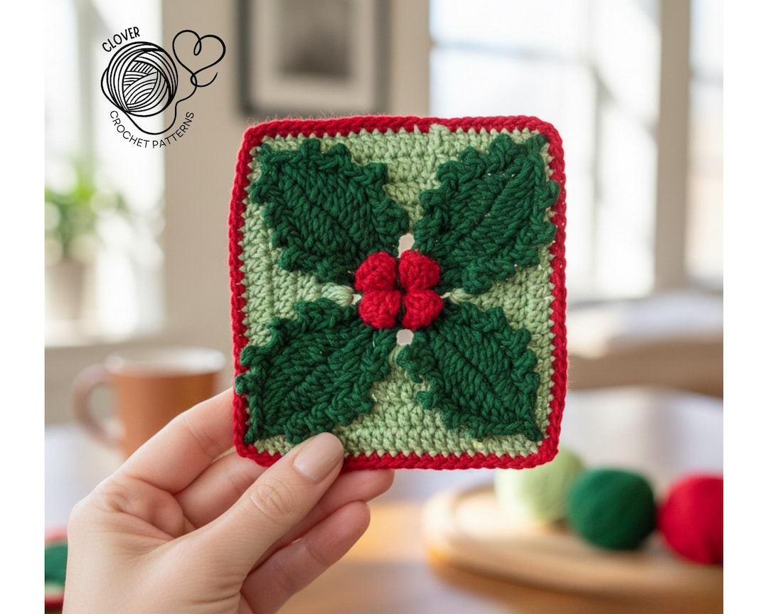 Christmas Crochet Pattern Granny Square Holly Afghan PDF Instant ...