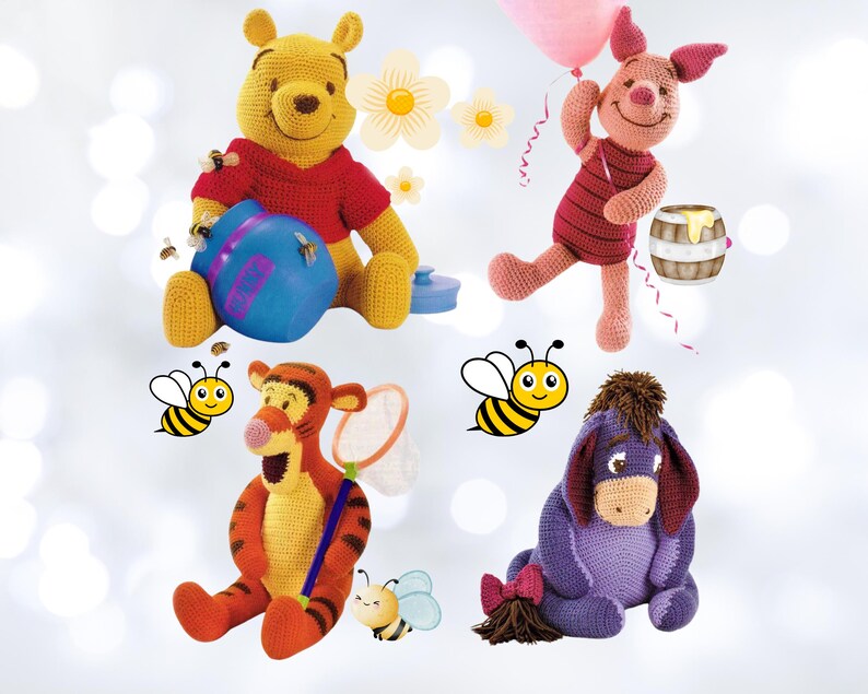 4 in 1 Bear Pooh, Piglet, Donkey and Tigger Crochet Pattern, Pooh Teddy ...